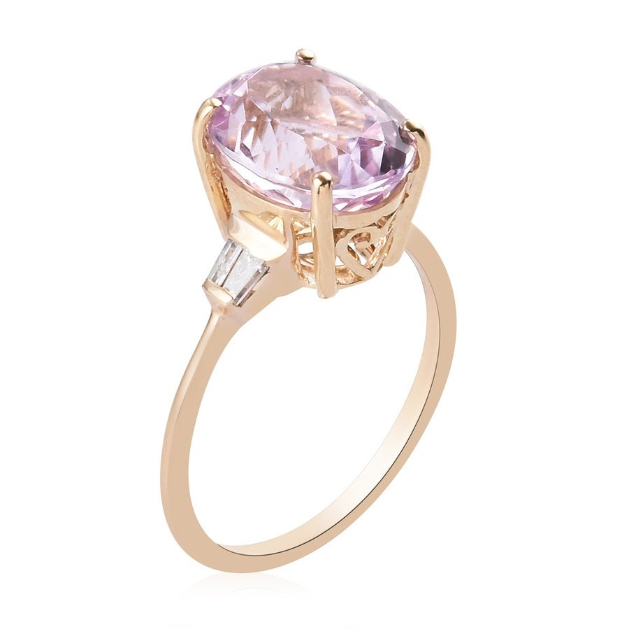 Certified Kunzite Engagement Ring in 14K Rose Gold Plated Sterling ...