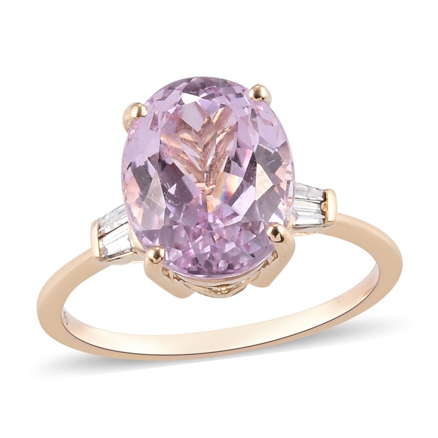 Certified Kunzite Engagement Ring in 14K Rose Gold Plated Sterling ...