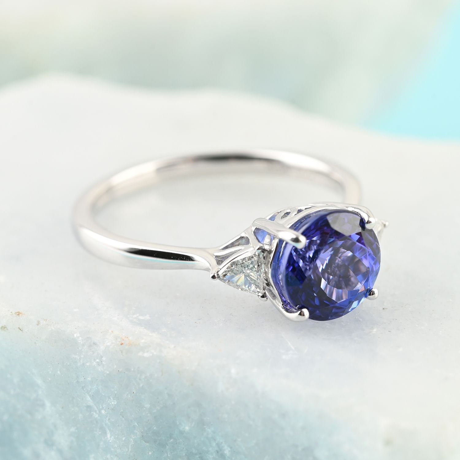AAAA Tanzanite Diamond Ring in Platinum Over Sterling Silver Tanzanite Ring Three Stone Ring Tanzanite Jewelry Gift for Her Etsy