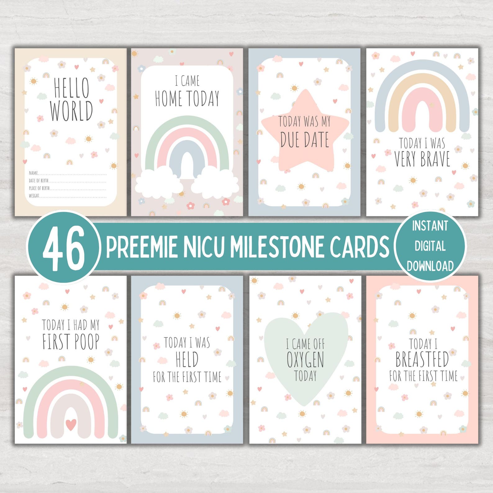 NICU Milestone Cards, Preemie Baby, Premature Girl or Boy NICU Journey ...