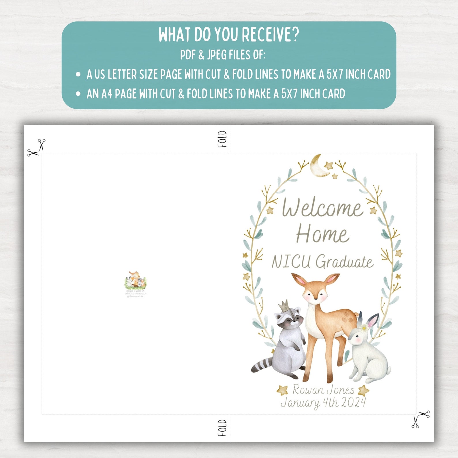 Welcome Home NICU Graduate, Personalised Woodland Animal ...