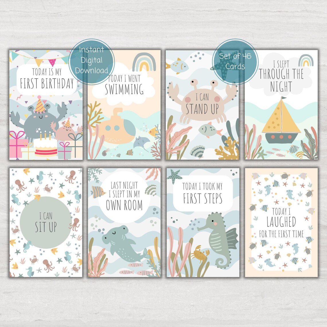 Under the Sea Baby Milestone Cards: Nautical Ocean Theme Baby Photo ...