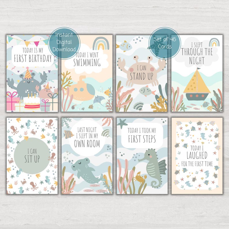 Under the Sea Baby Milestone Cards: Nautical Ocean Theme Baby Photo ...