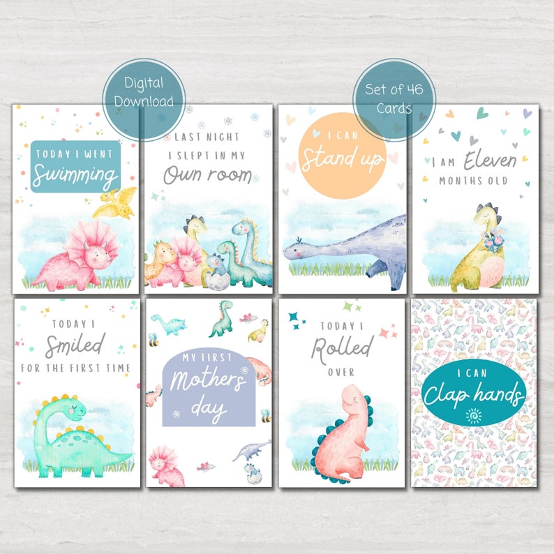 Dinosaur Baby Milestone Cards, Personalised Baby Shower Gift,baby Month ...