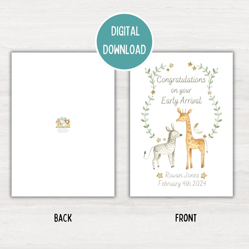 Premature Baby Congratulations Early Arrival Card, Safari Animal Birth ...