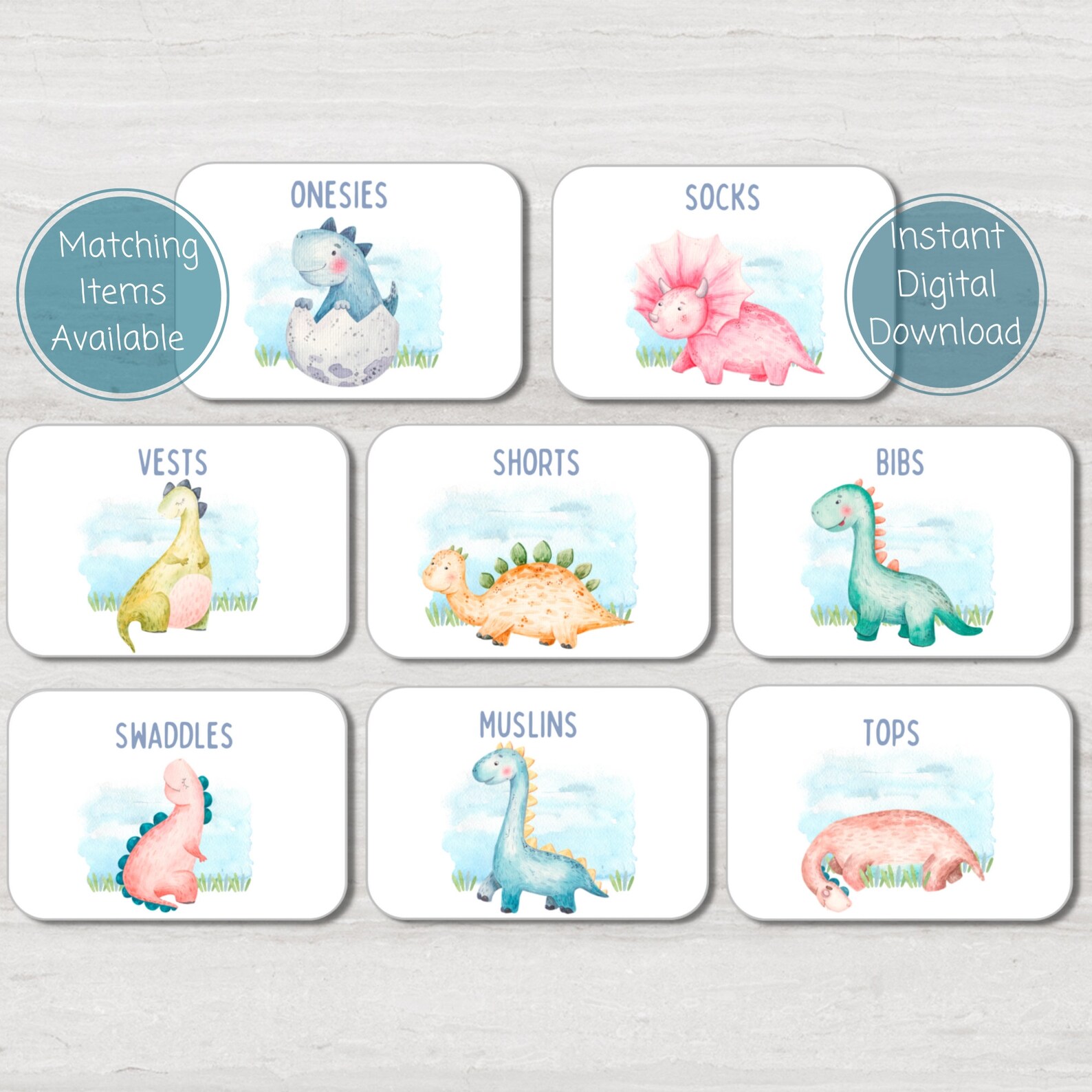 Nursery Drawer Labels for Baby Clothing, Dinosaur Storage Labels ...