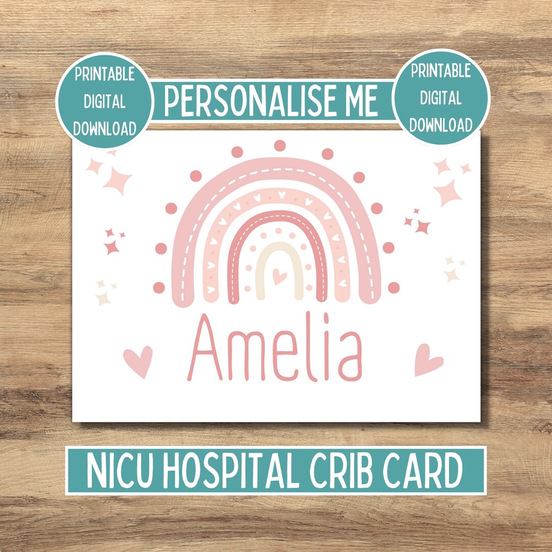 Pink Personalised NICU Hospital Incubator Baby Name Card, Rainbow Baby ...