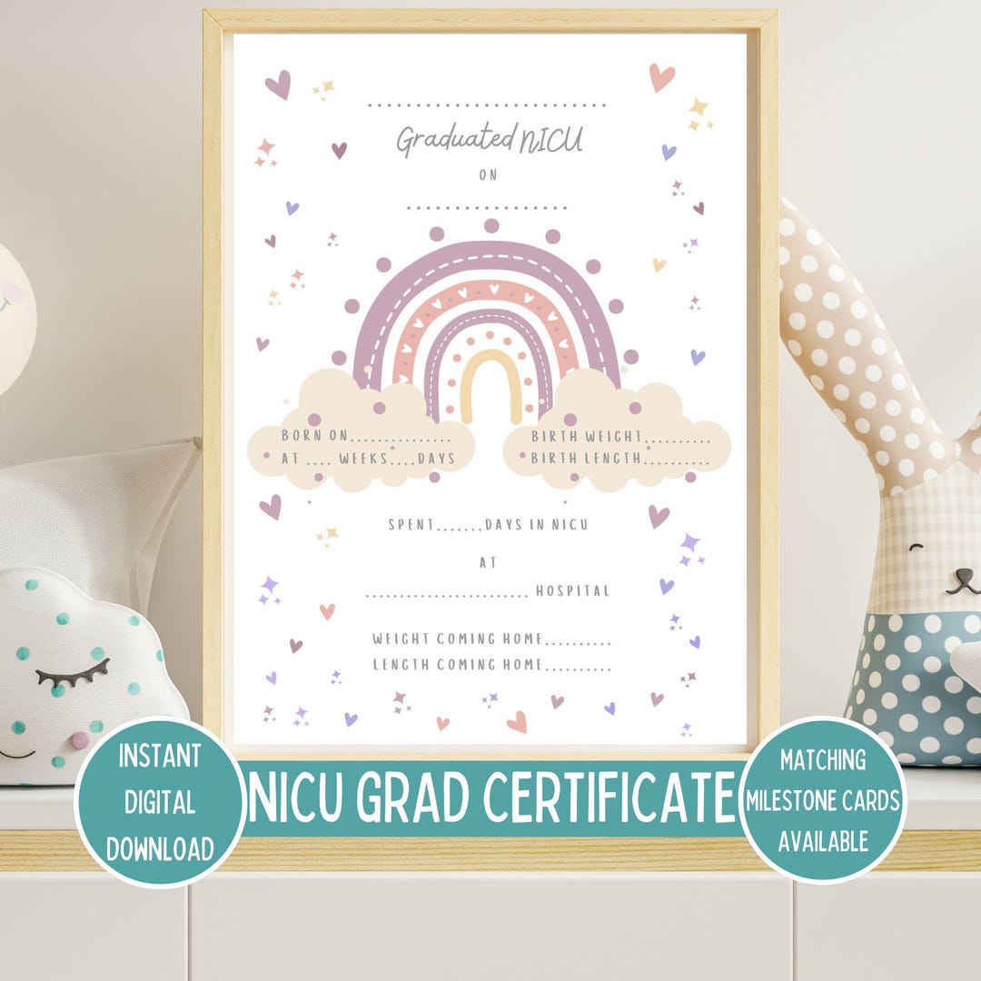 NICU Graduate Certificate, Printable NICU Grad Preemie Baby Milestone ...