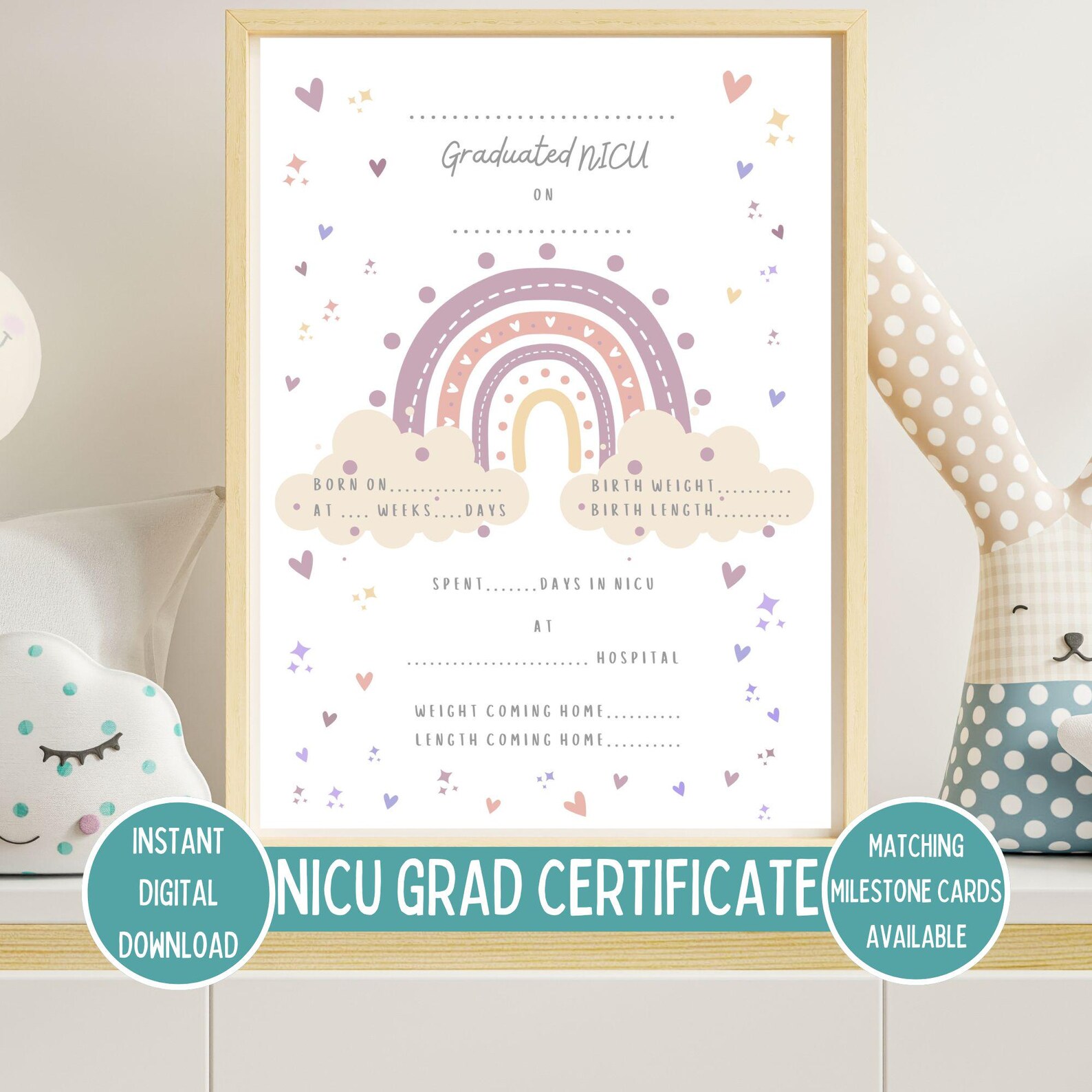 NICU Graduate Certificate, Printable NICU Grad Preemie Baby Milestone ...
