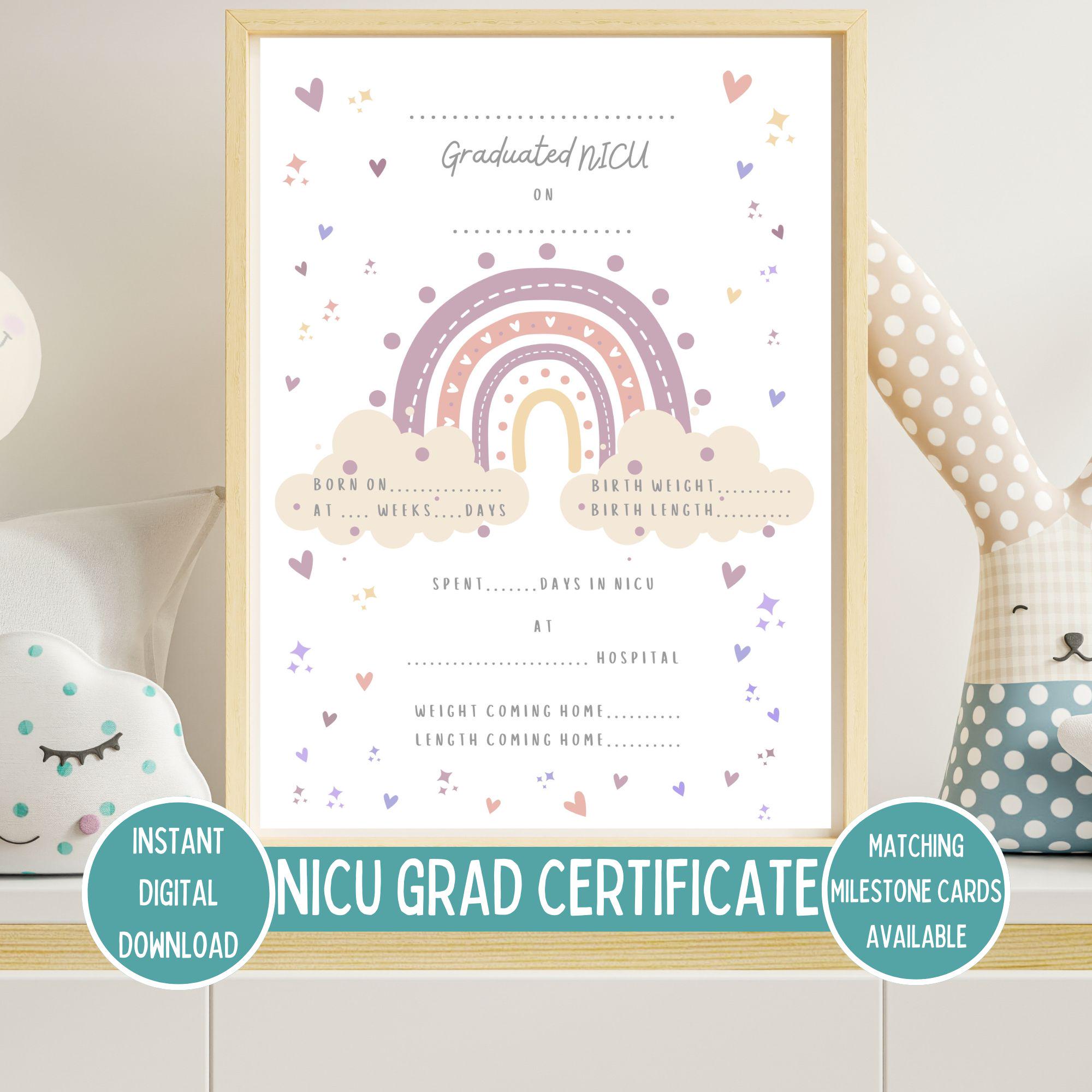 NICU Graduate Certificate, Printable NICU Grad Preemie Baby Milestone ...