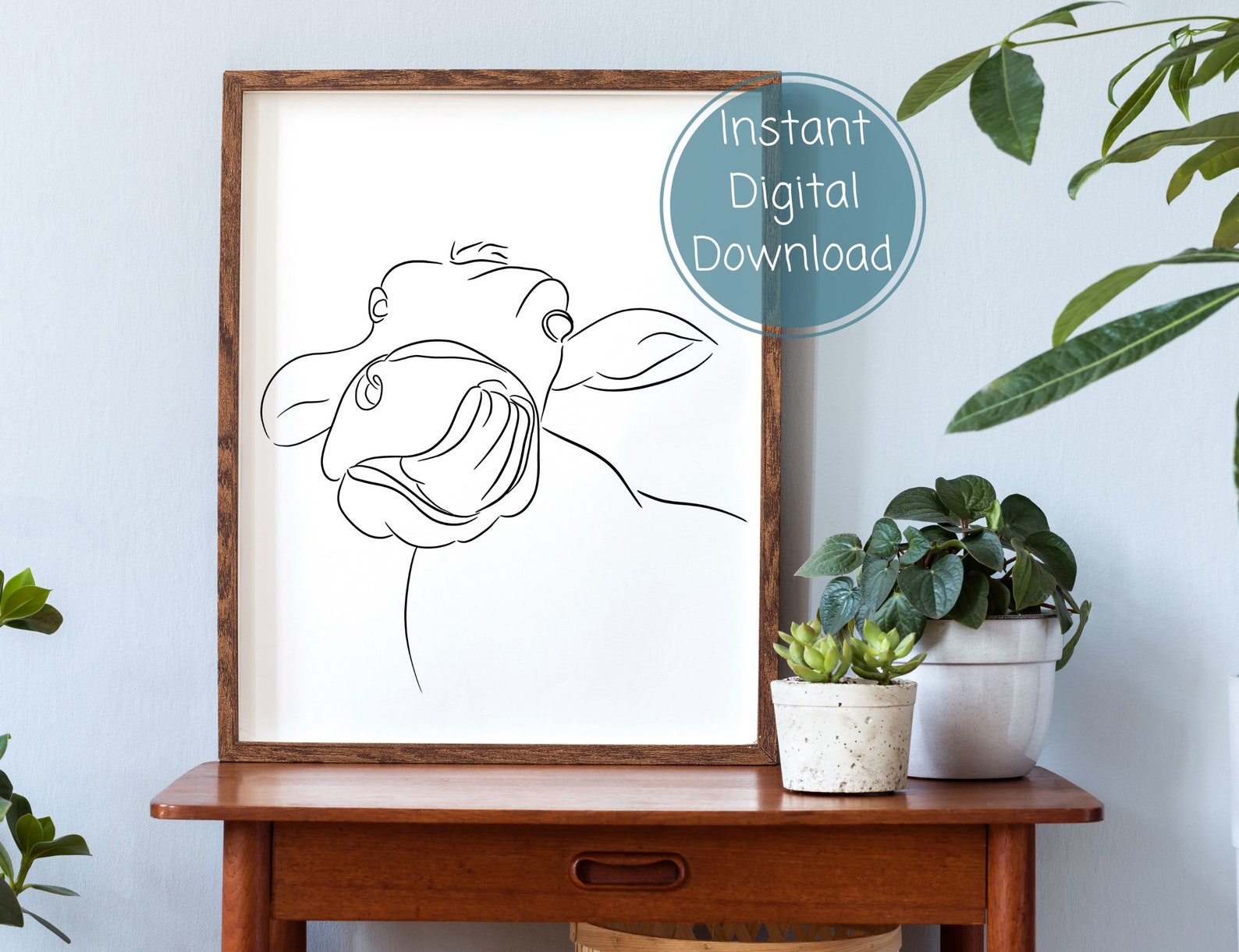 Cow Line Art, Farm Animal Black and White Minimalist Print, Instant ...