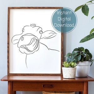 Cow Line Art, Farm Animal Black and White Minimalist Print, Instant ...
