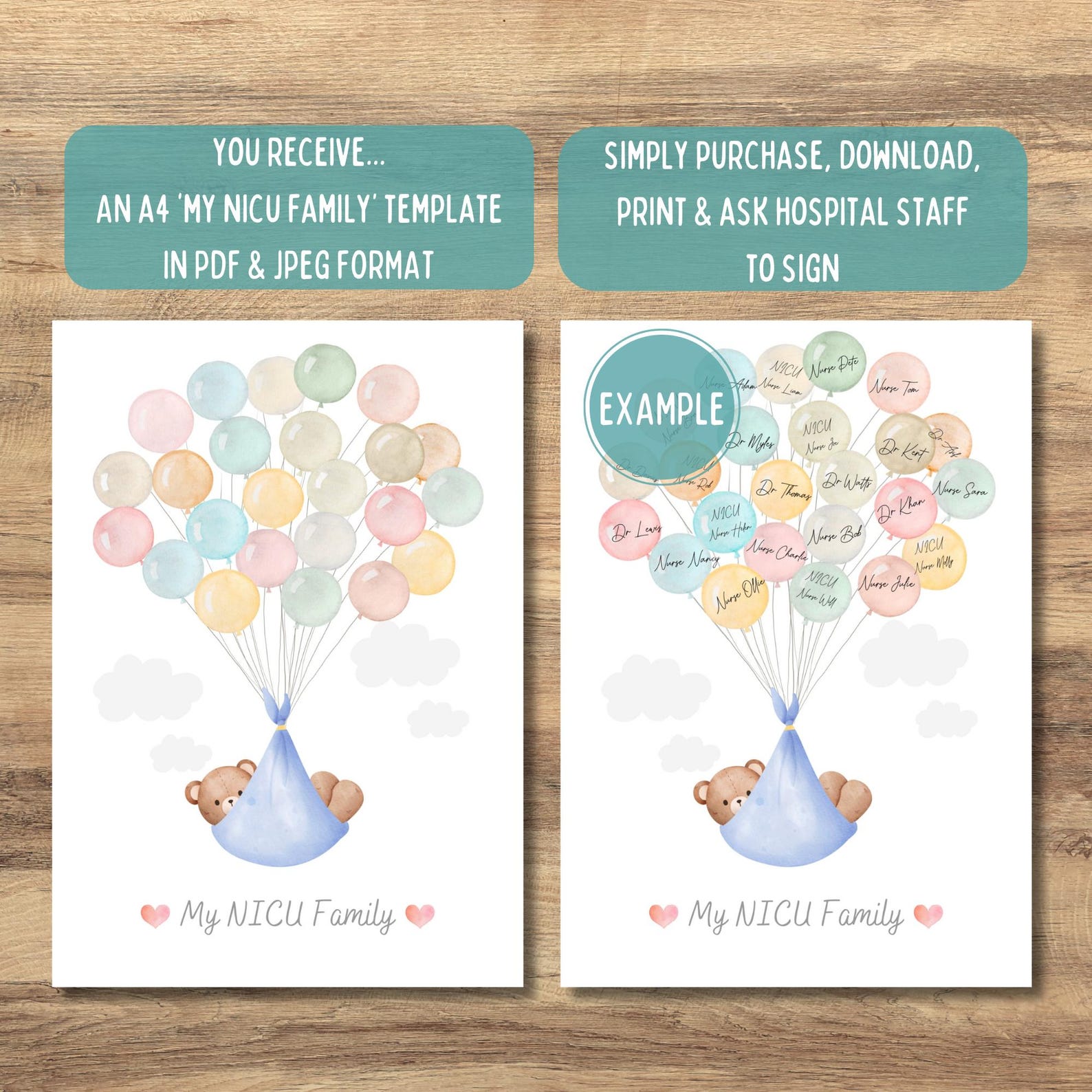 My NICU Family Sign for Hospital Staff Signatures, Teddy Bear Keepsake ...