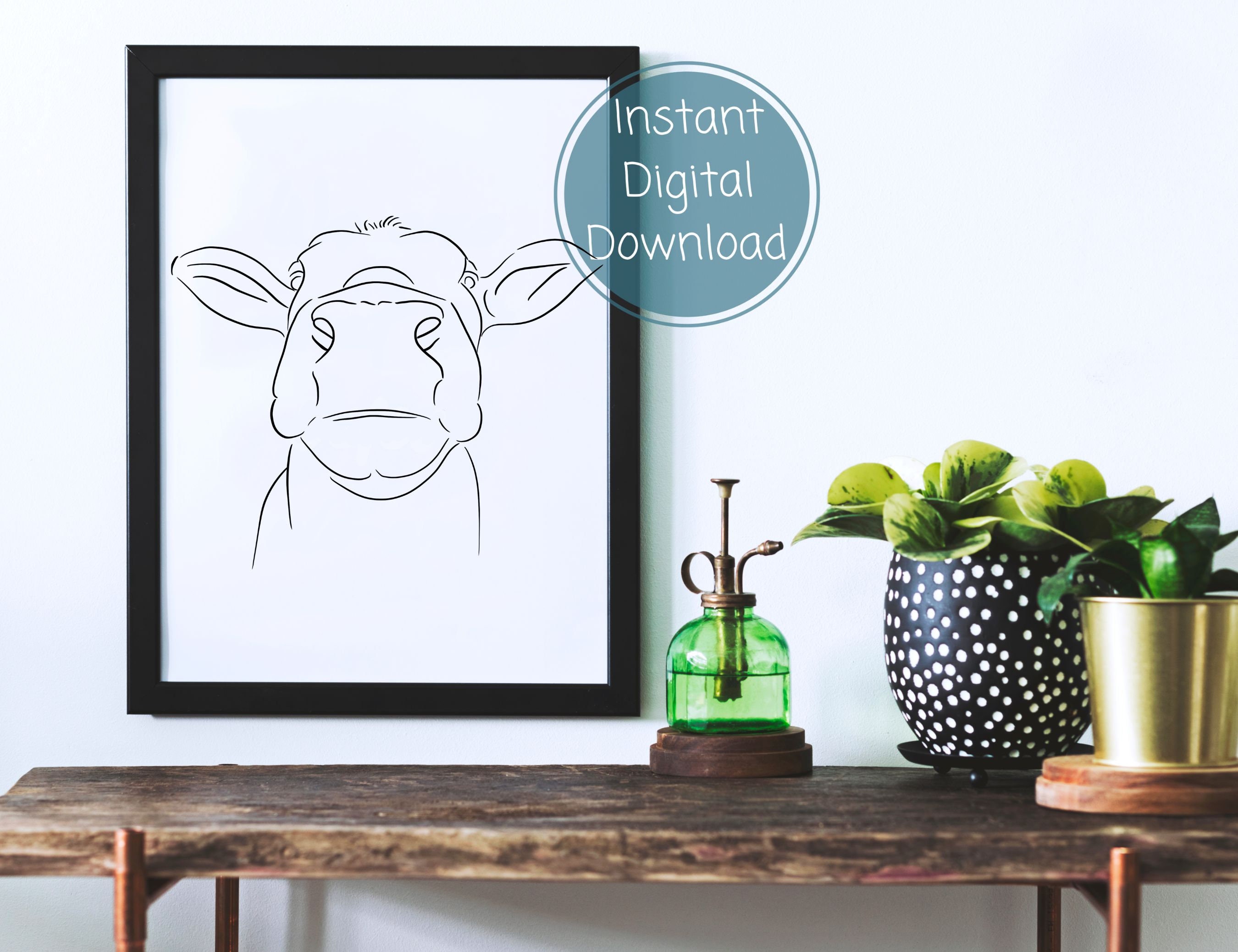 Cow Line Art Farm Animal Black and White Minimalist Print - Etsy
