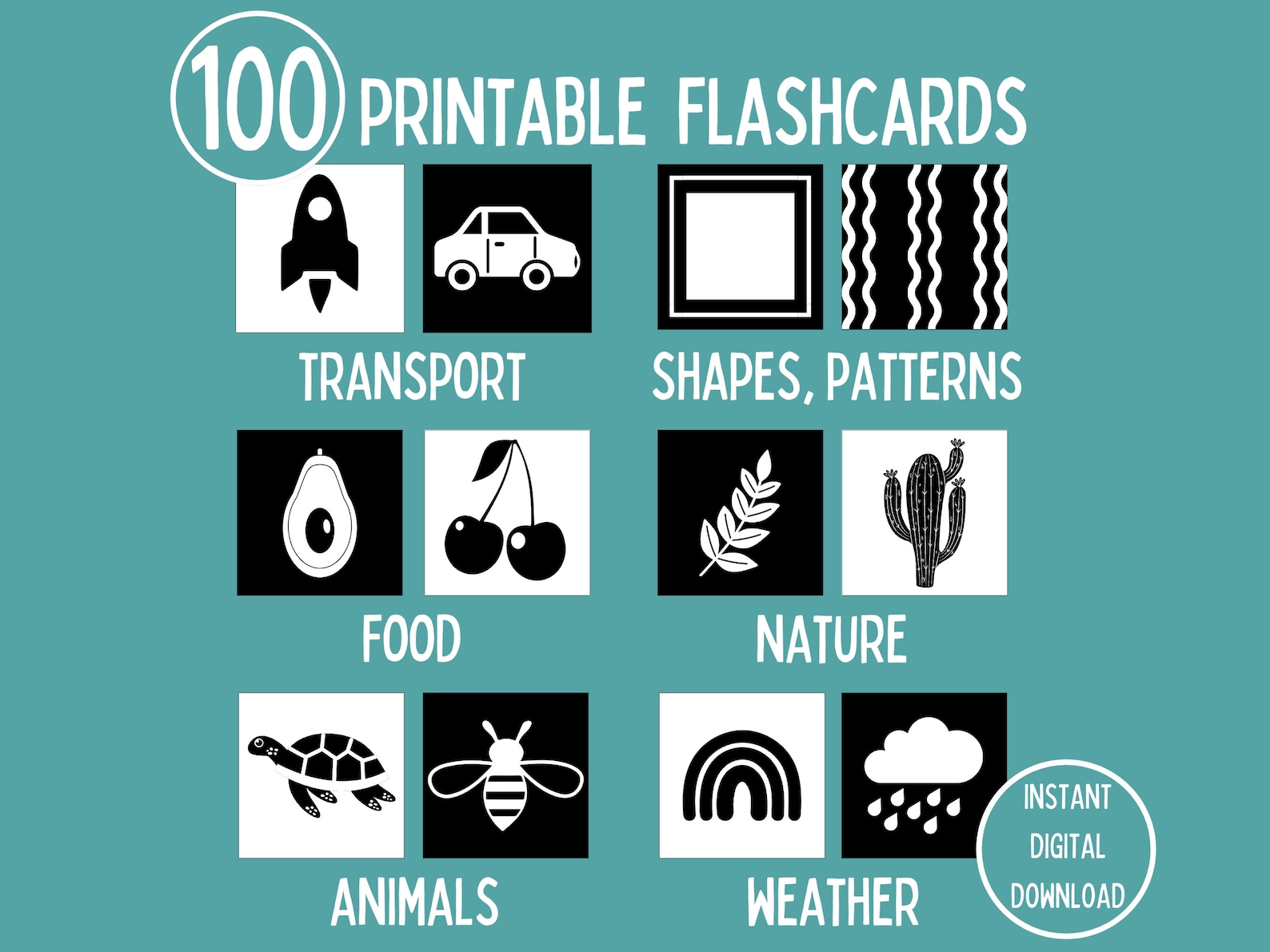 100 Black & White Sensory Flashcards for Newborn Babies Development ...