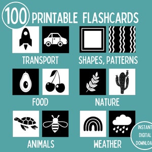 100 Black & White Sensory Flashcards for Newborn Babies Development ...