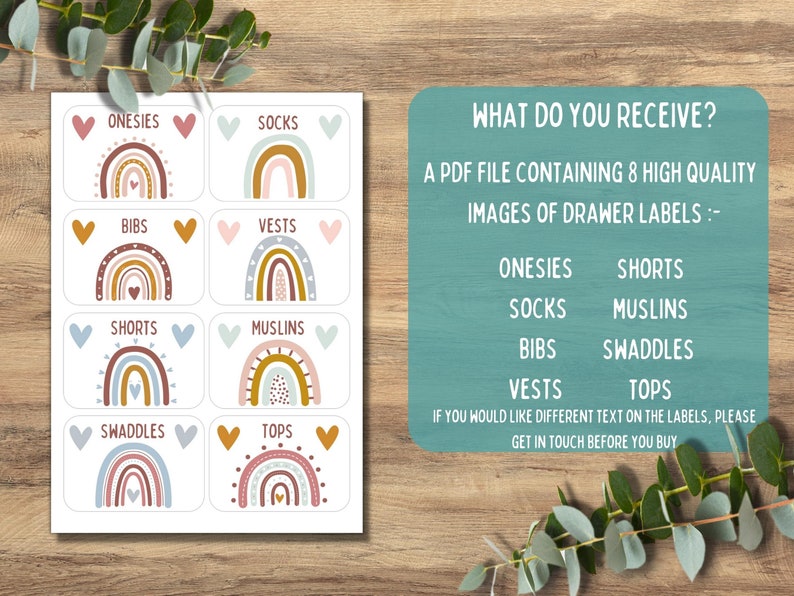 Rainbow Nursery Drawer Labels: Baby Clothes Organisation (digital ...