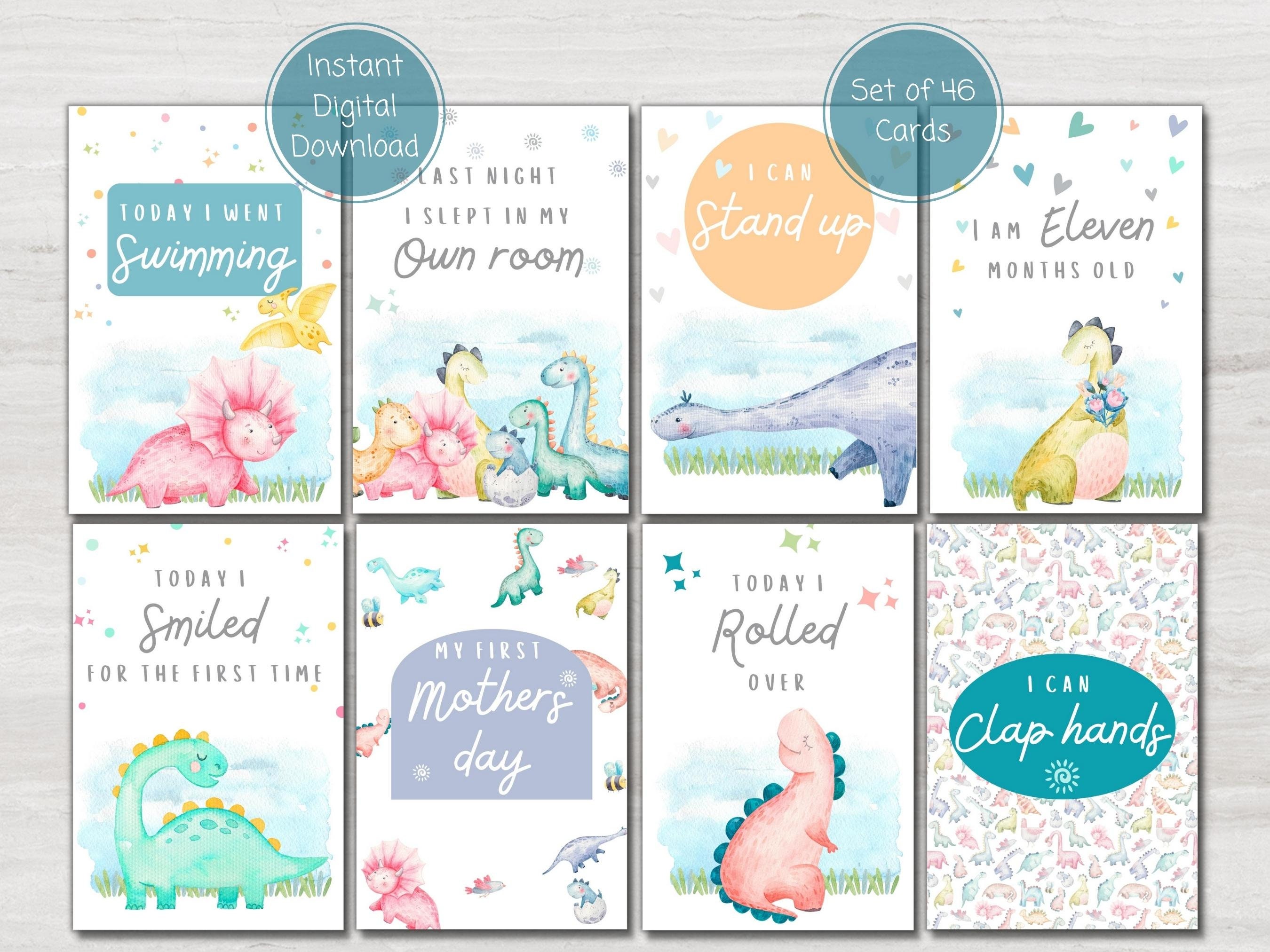 Dinosaur Baby Milestone Cards, Baby Shower Gift, Baby Keepsake Cards ...