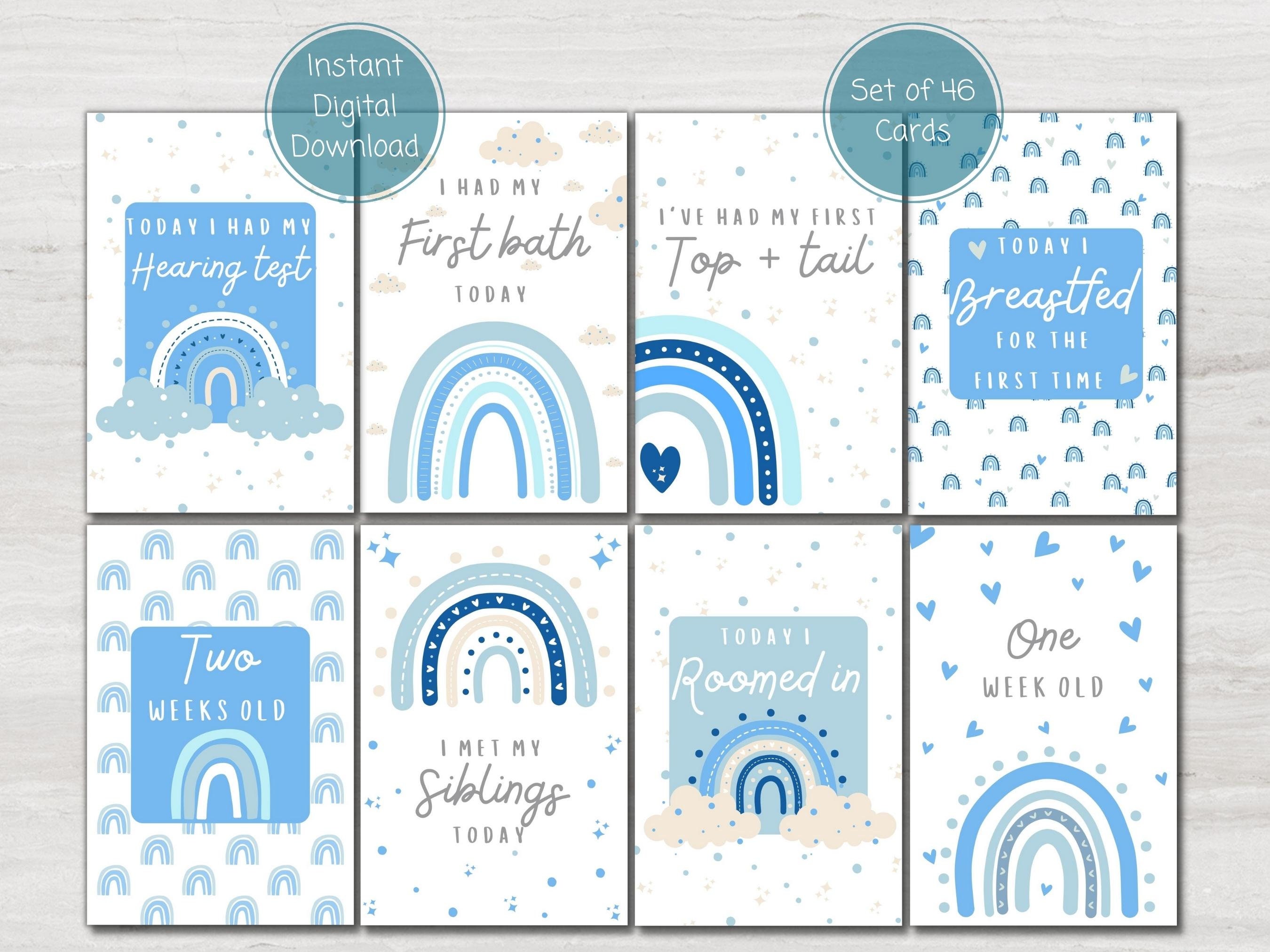 Preemie Baby NICU Milestone Cards, Blue Boho Rainbow, Baby Photo Prop ...
