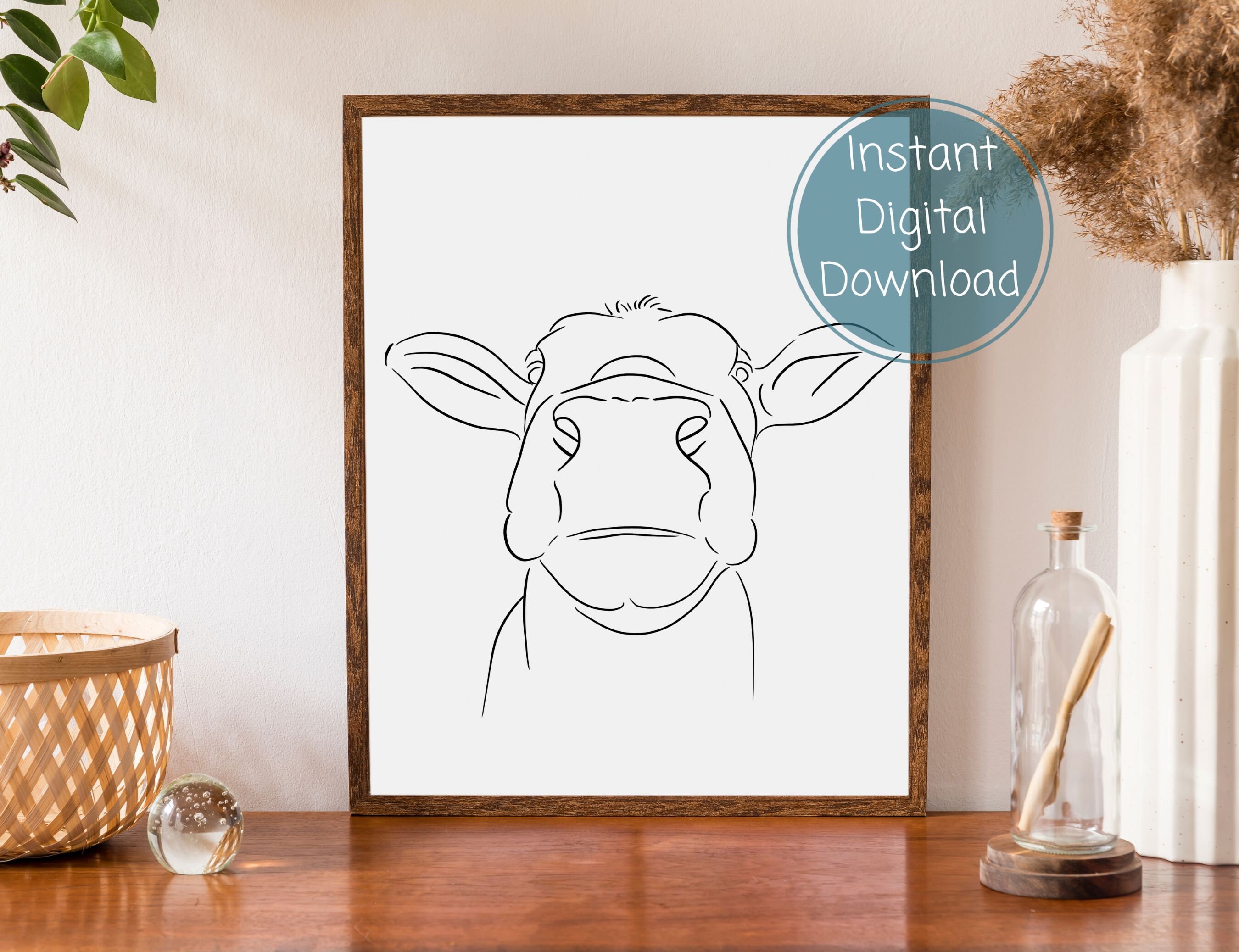 Cow Line Art Farm Animal Black and White Minimalist Print - Etsy
