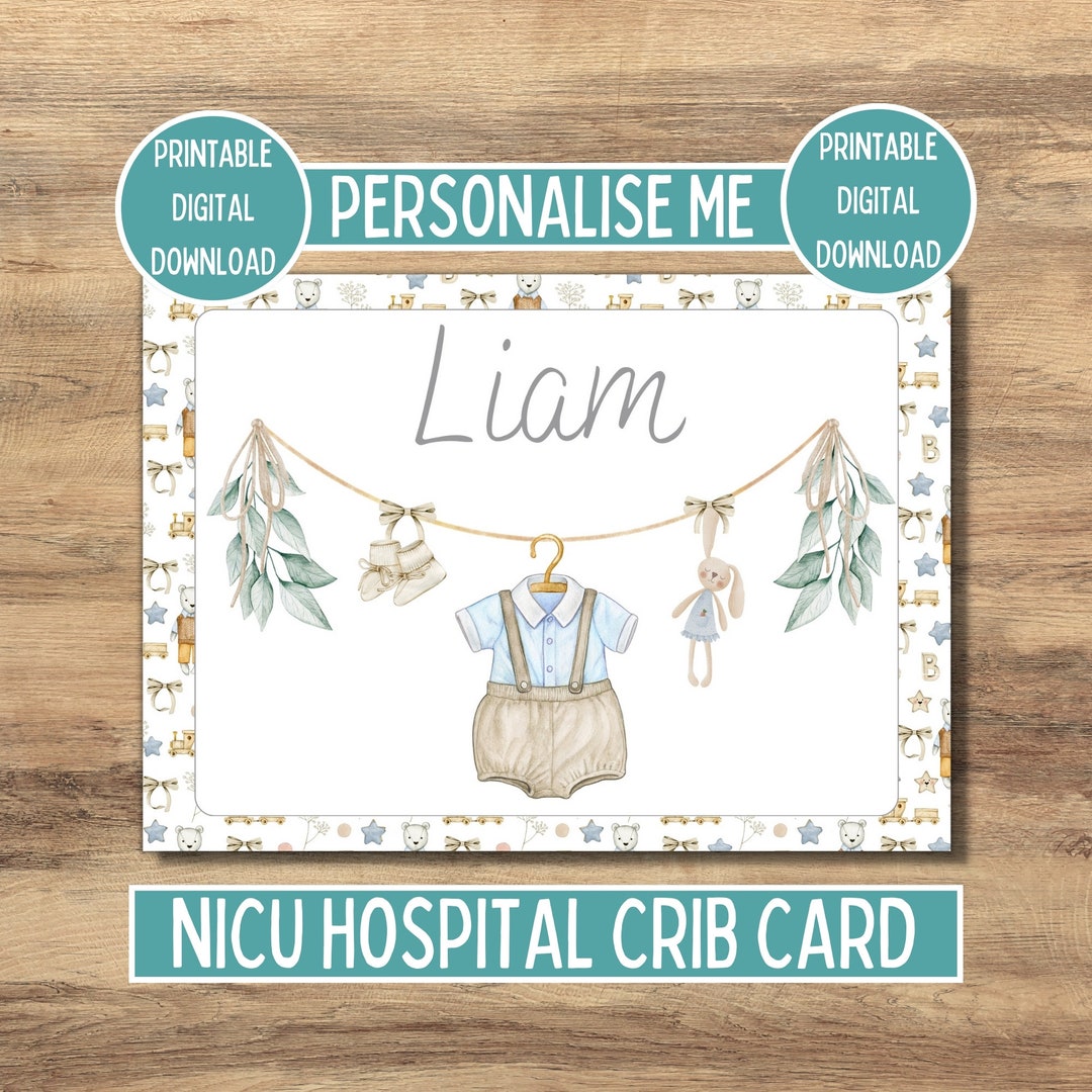 Baby Name Card for NICU Incubator, Preemie Isolette, Hospital Crib Cot ...