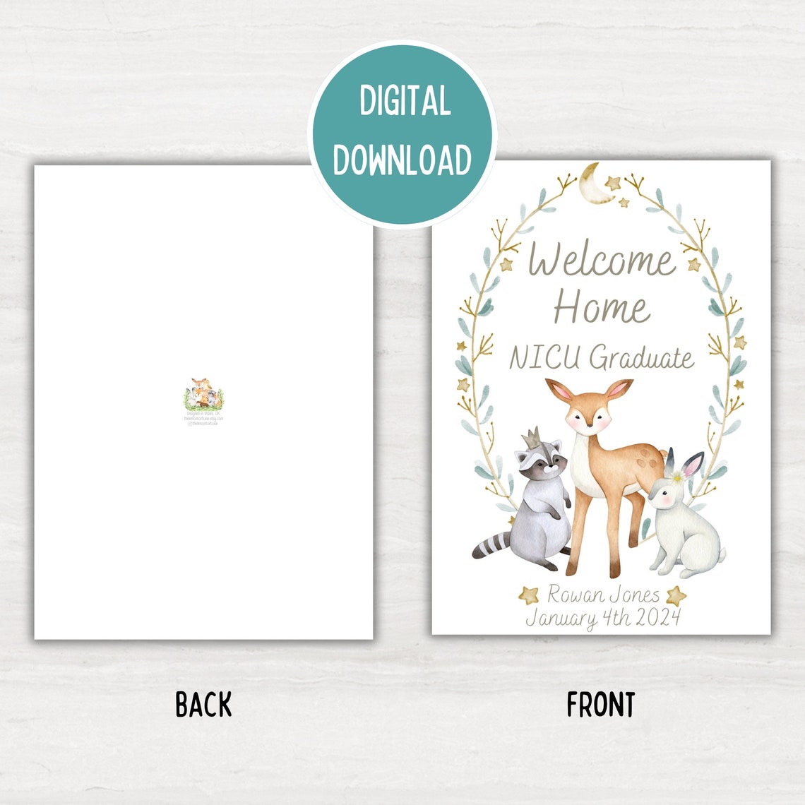Welcome Home NICU Graduate, Personalised Woodland Animal ...