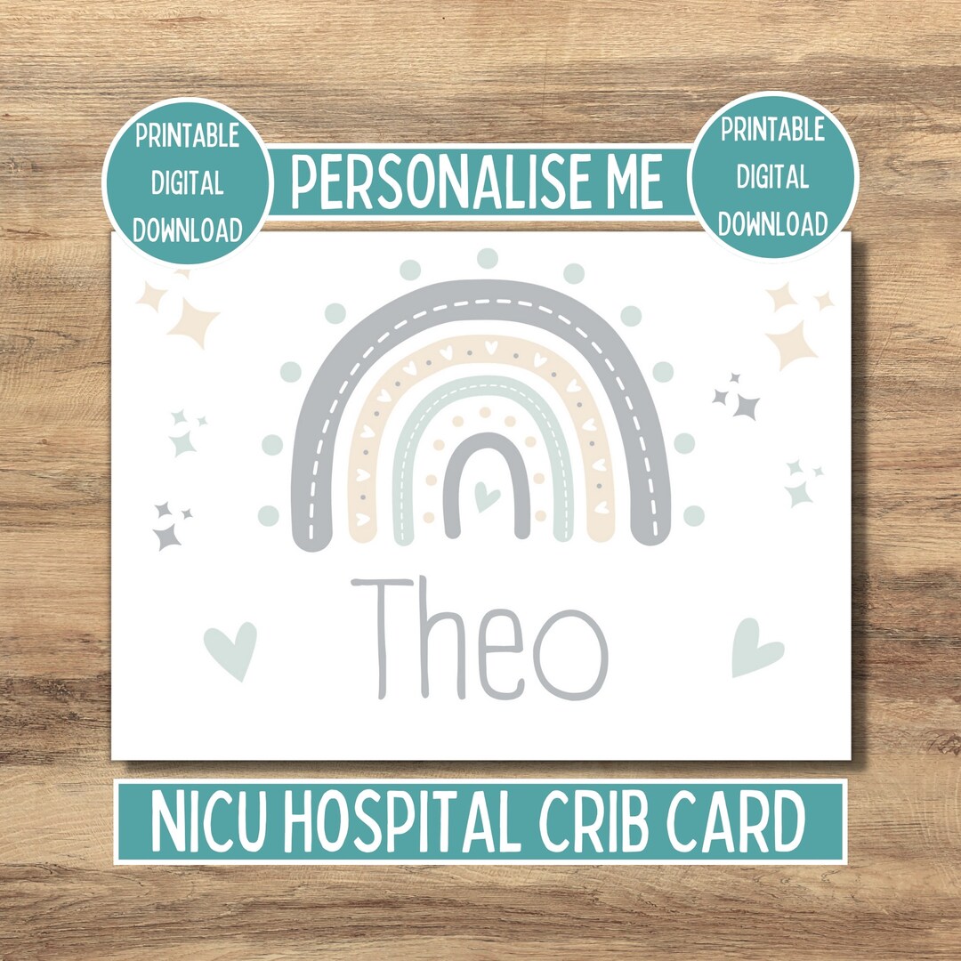 Baby Name Card for NICU Incubator, Preemie Isolette, Rainbow Baby Name ...