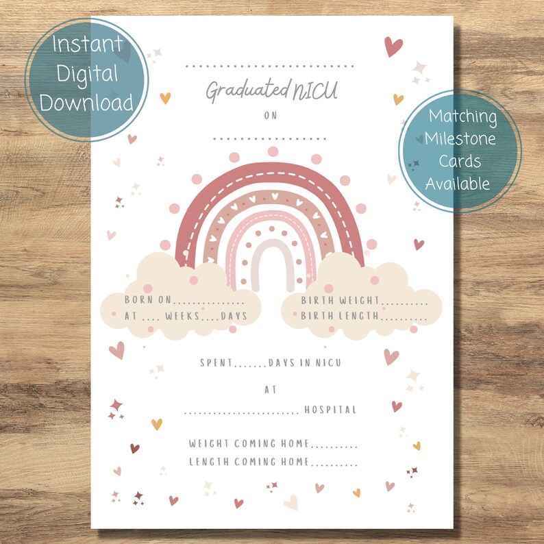 NICU Graduate Certificate, NICU Grad, Preemie Baby NICU Milestone, Pink ...