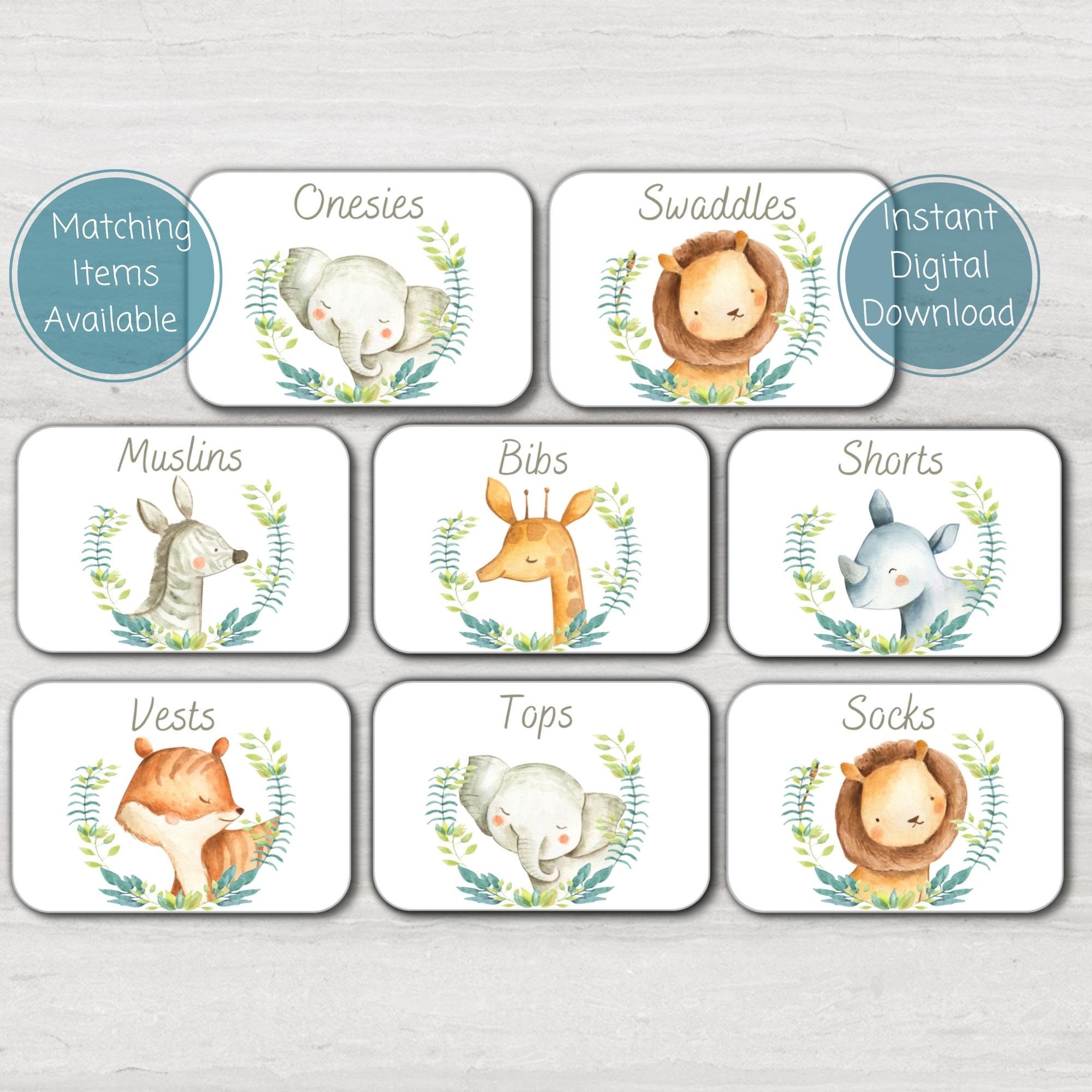 Safari Animal Nursery Drawer Labels for Baby Clothing, Baby Storage ...