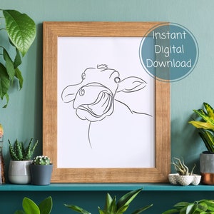 Cow Line Art, Farm Animal Black and White Minimalist Print, Instant ...
