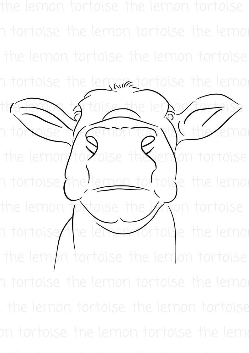 Cow Line Art, Farm Animal Black and White Minimalist Print, Instant ...