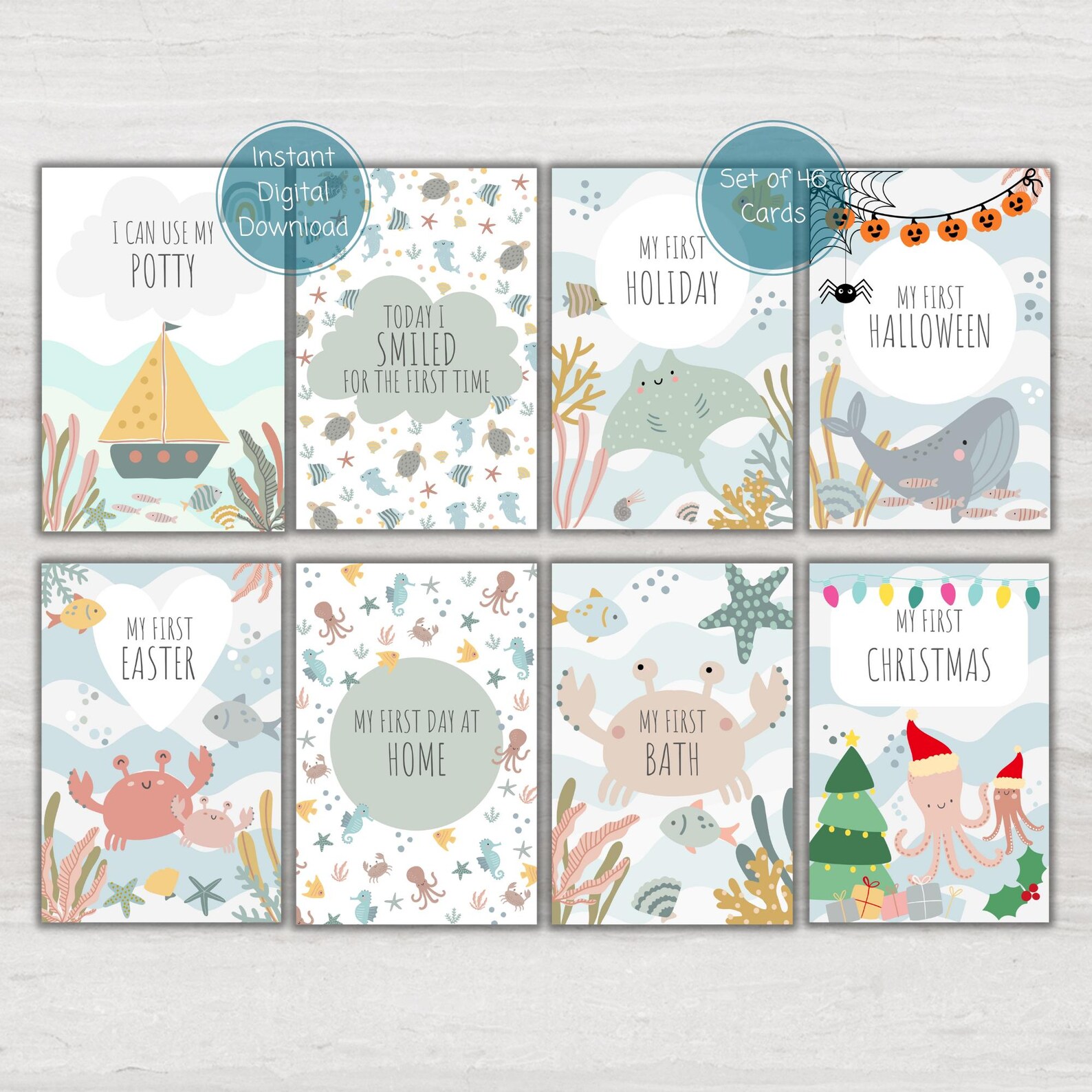 Under the Sea Baby Milestone Cards: Nautical Ocean Theme Baby Photo ...