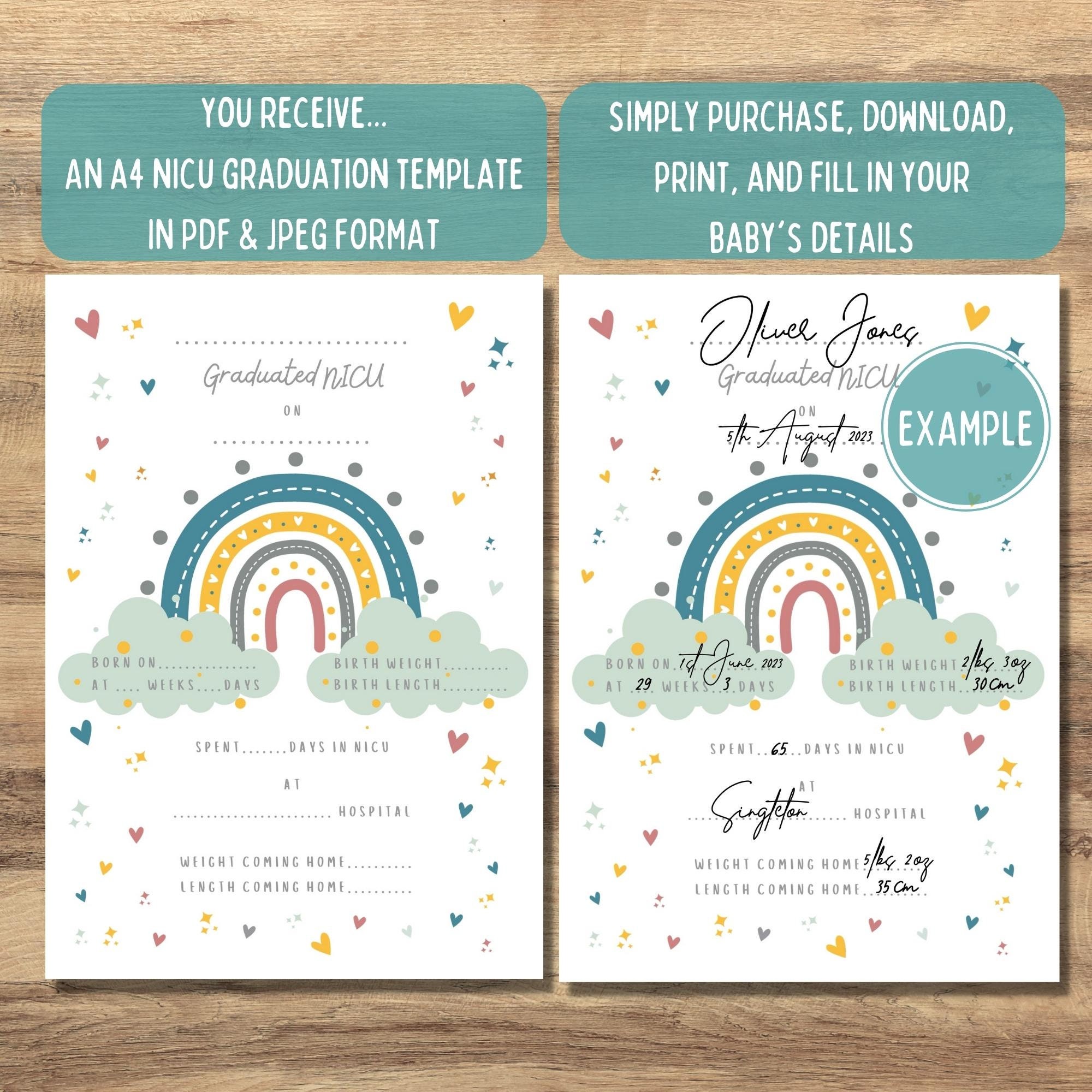 NICU Graduate Certificate, Printable NICU Grad Preemie Baby Milestone ...