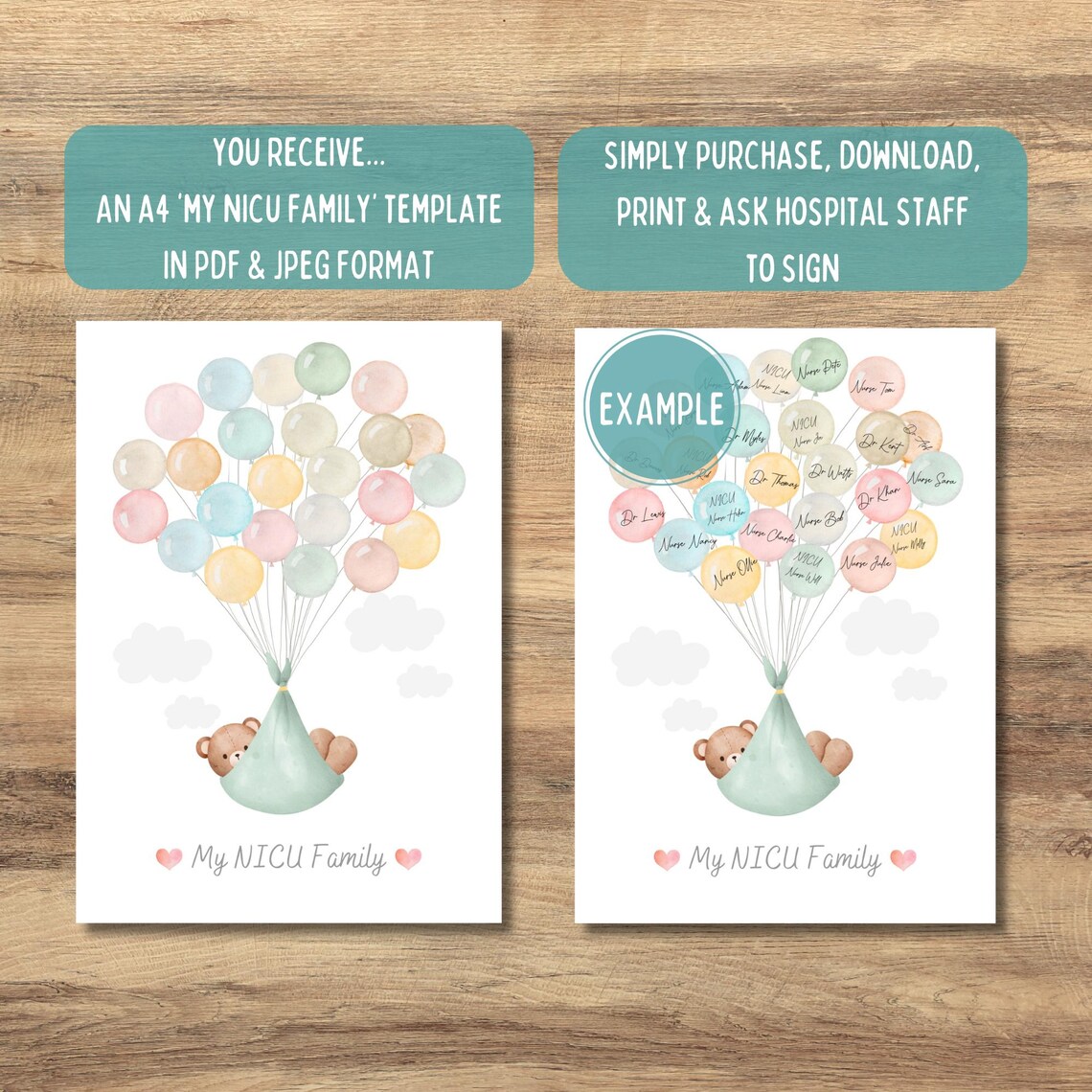 My NICU Family Sign for Hospital Staff Signatures, Teddy Bear Keepsake ...