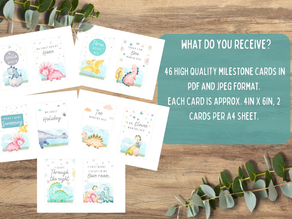 Dinosaur Baby Milestone Cards, Personalised Baby Shower Gift,baby Month ...