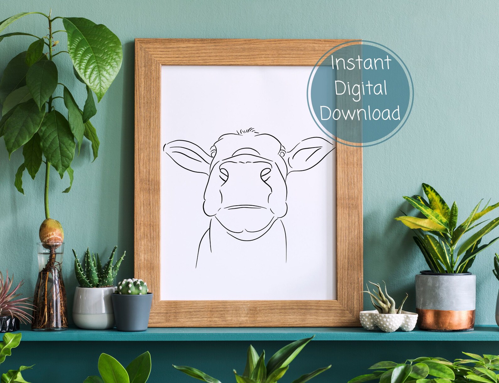 Cow Line Art, Farm Animal Black and White Minimalist Print, Instant ...