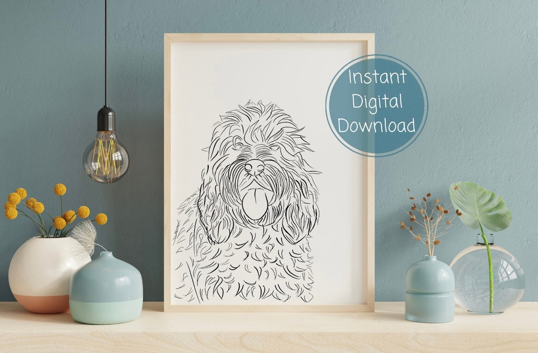Cockapoo Dog Line Art, Black and White Minimalist Print, Instant ...