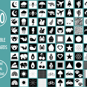 100 Black & White Sensory Flashcards for Newborn Babies Development ...