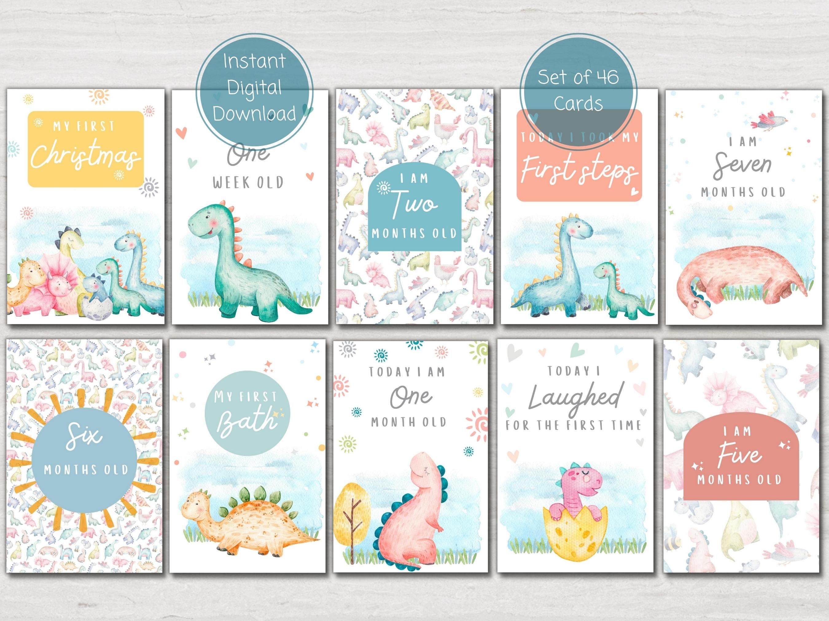 Dinosaur Baby Milestone Cards, Baby Shower Gift, Baby Keepsake Cards ...