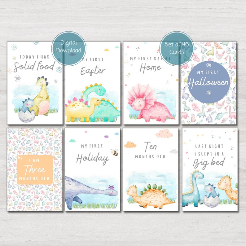Dinosaur Baby Milestone Cards, Personalised Baby Shower Gift,baby Month ...