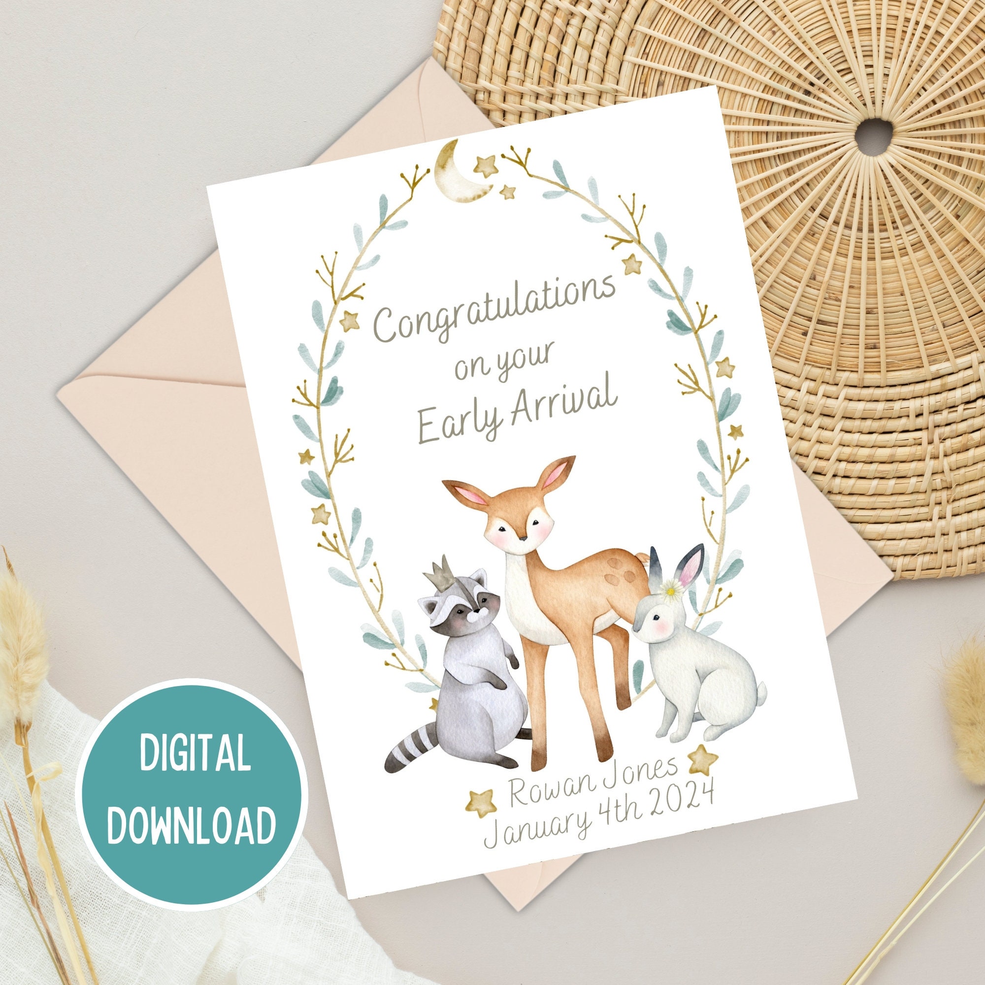 Premature Baby Congratulations Early Arrival Card, Woodland Animal ...