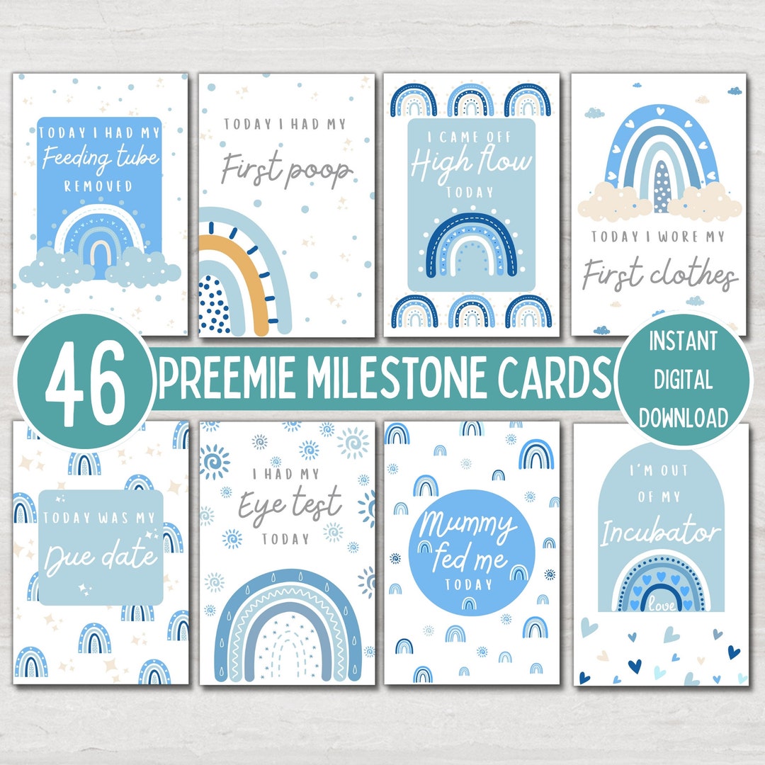 Preemie Baby NICU Milestone Cards Blue Boho Rainbow Baby - Etsy