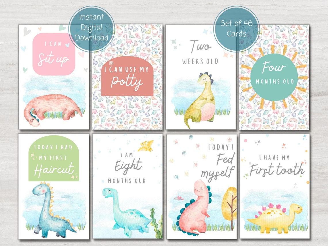 Dinosaur Baby Milestone Cards, Baby Shower Gift, Baby Keepsake Cards ...