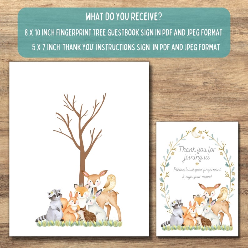 Woodland Animal Baby Shower Fingerprint Tree Guestbook Alternative ...