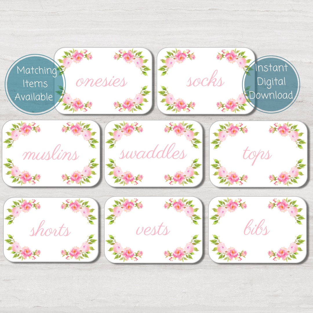 Pink Floral Nursery Drawer Labels: Baby Clothing Organisation (digital ...