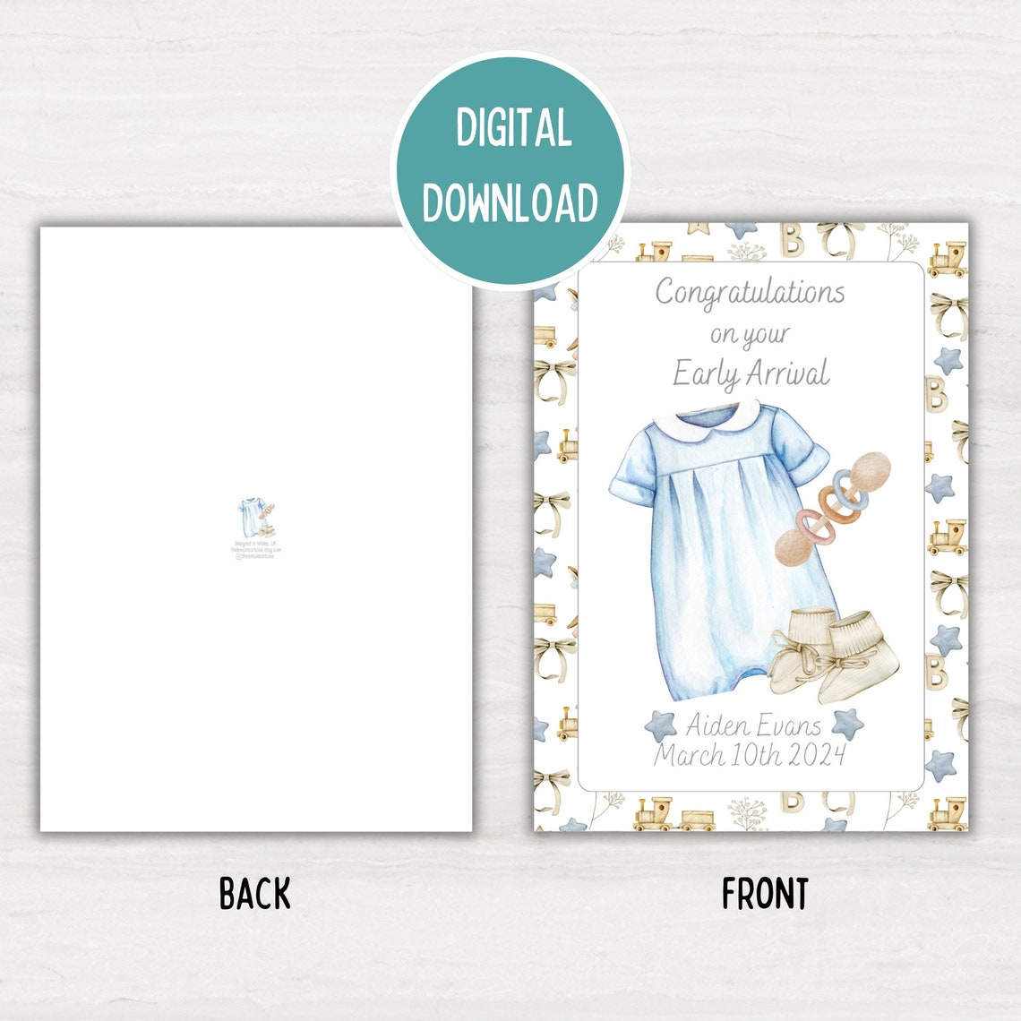 Premature Baby Boy Congratulations Early Arrival Card, Vintage Blue ...