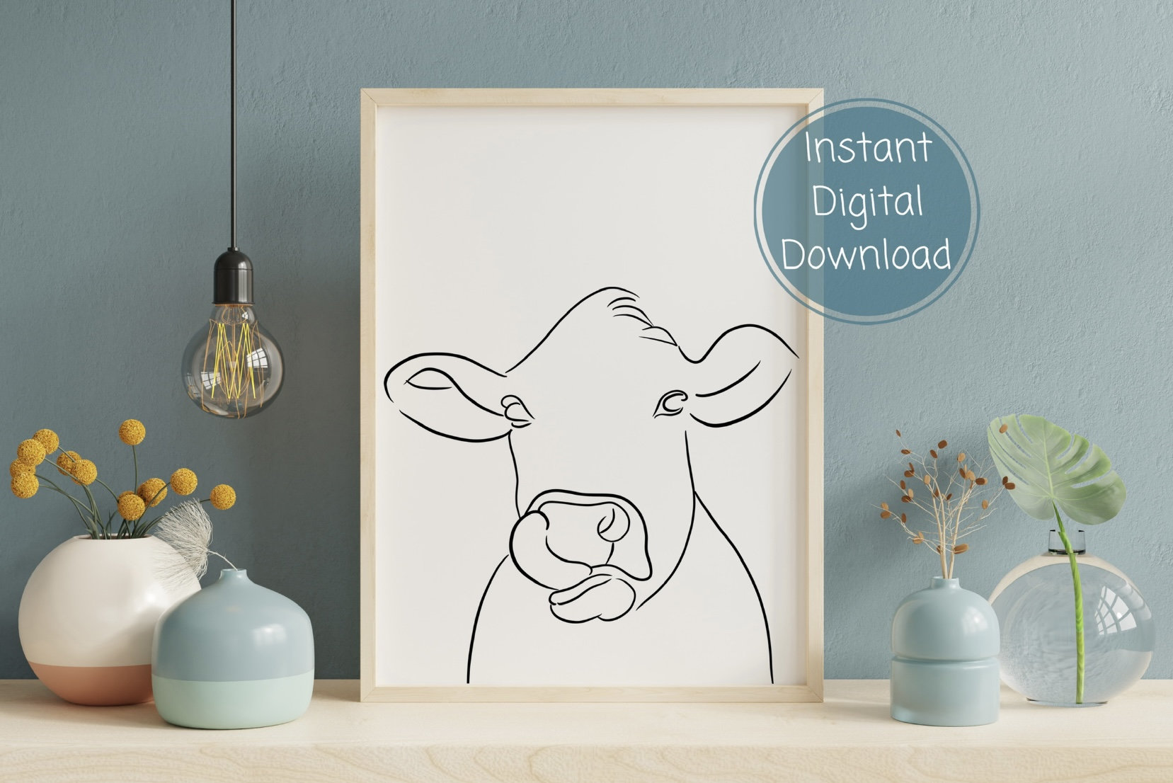 Cow Line Art, Farm Animal Black and White Minimalist Print, Instant ...