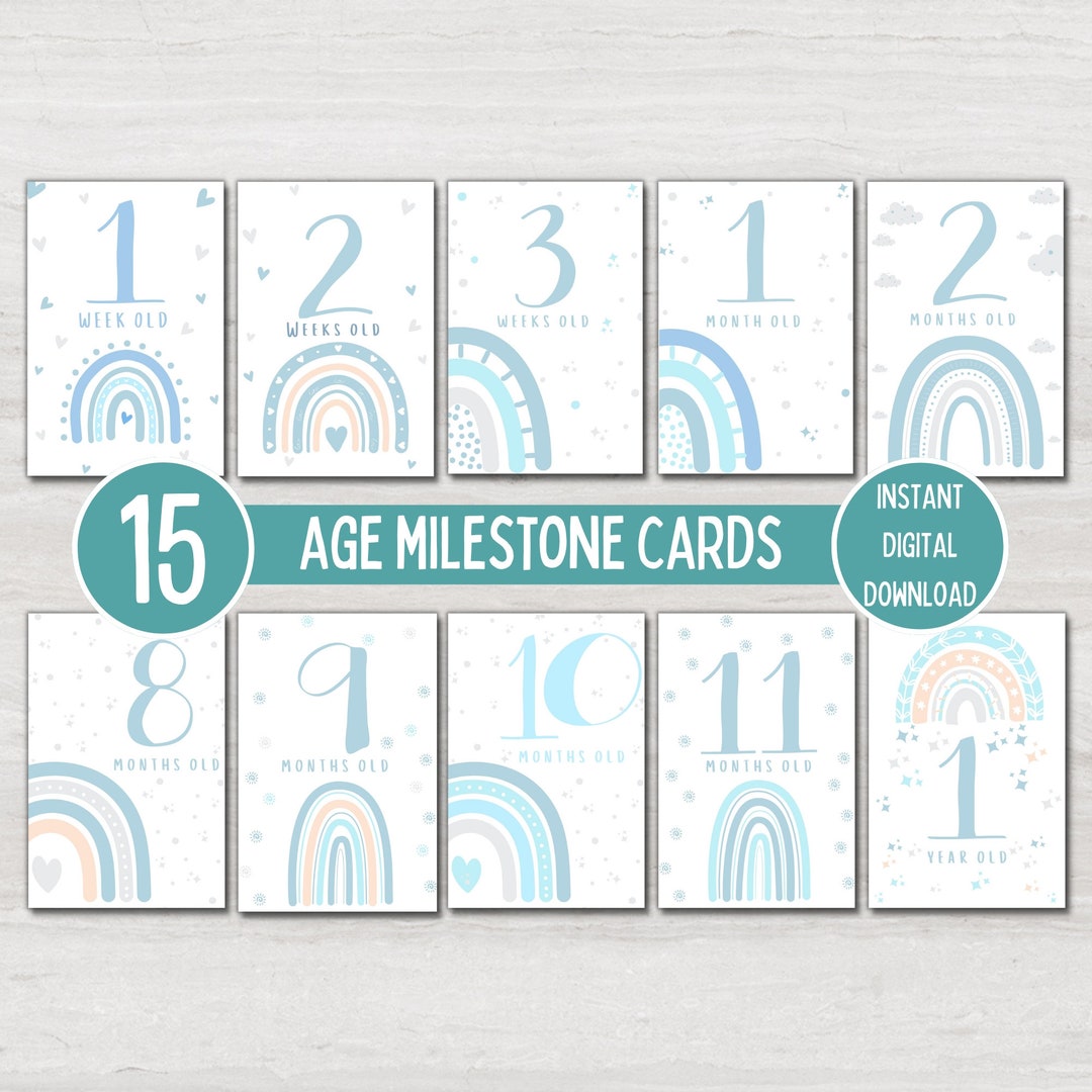Baby Monthly Milestone Cards for Newborn Baby Boy, Blue Rainbow Baby ...