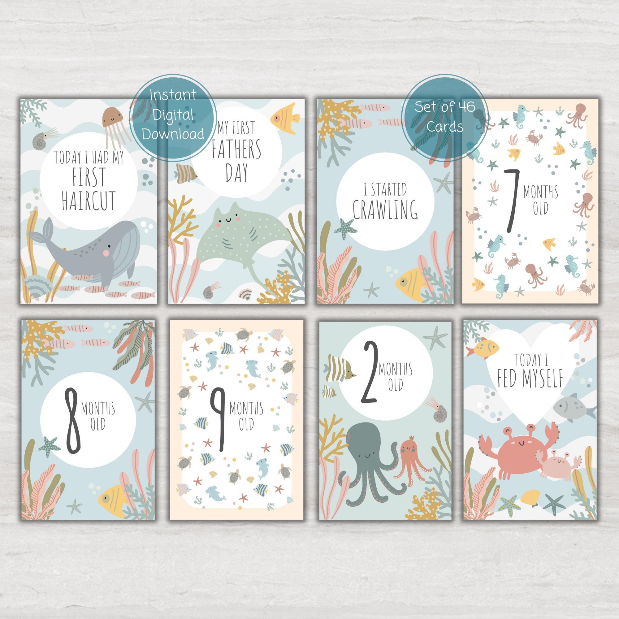 Under the Sea Baby Milestone Cards: Nautical Ocean Theme Baby Photo ...