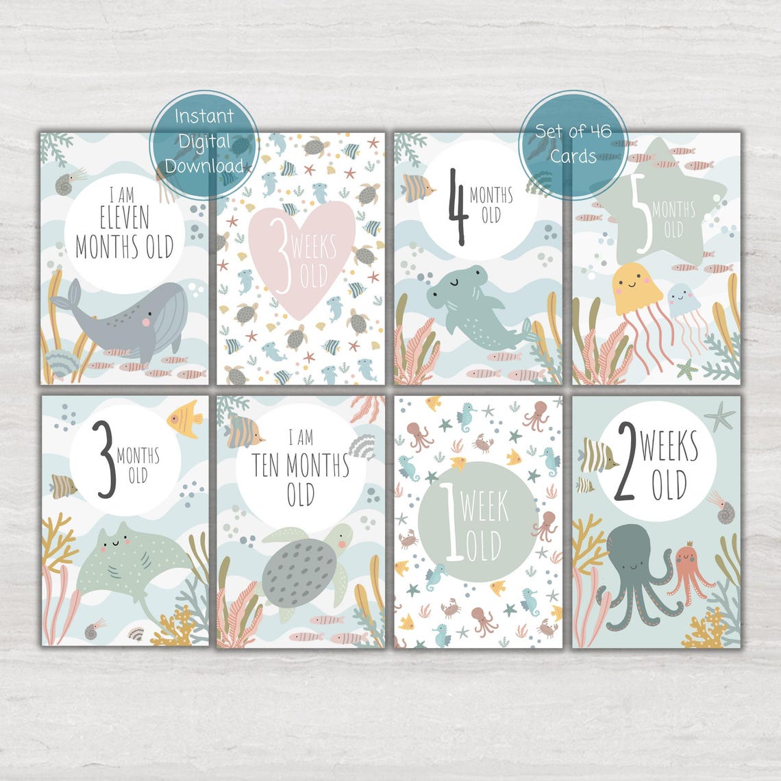 Under the Sea Baby Milestone Cards: Nautical Ocean Theme Baby Photo ...